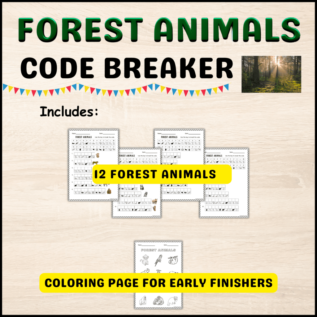 12 Forest Animals Exciting Cryptogram for Kids - teacherevercreative.com