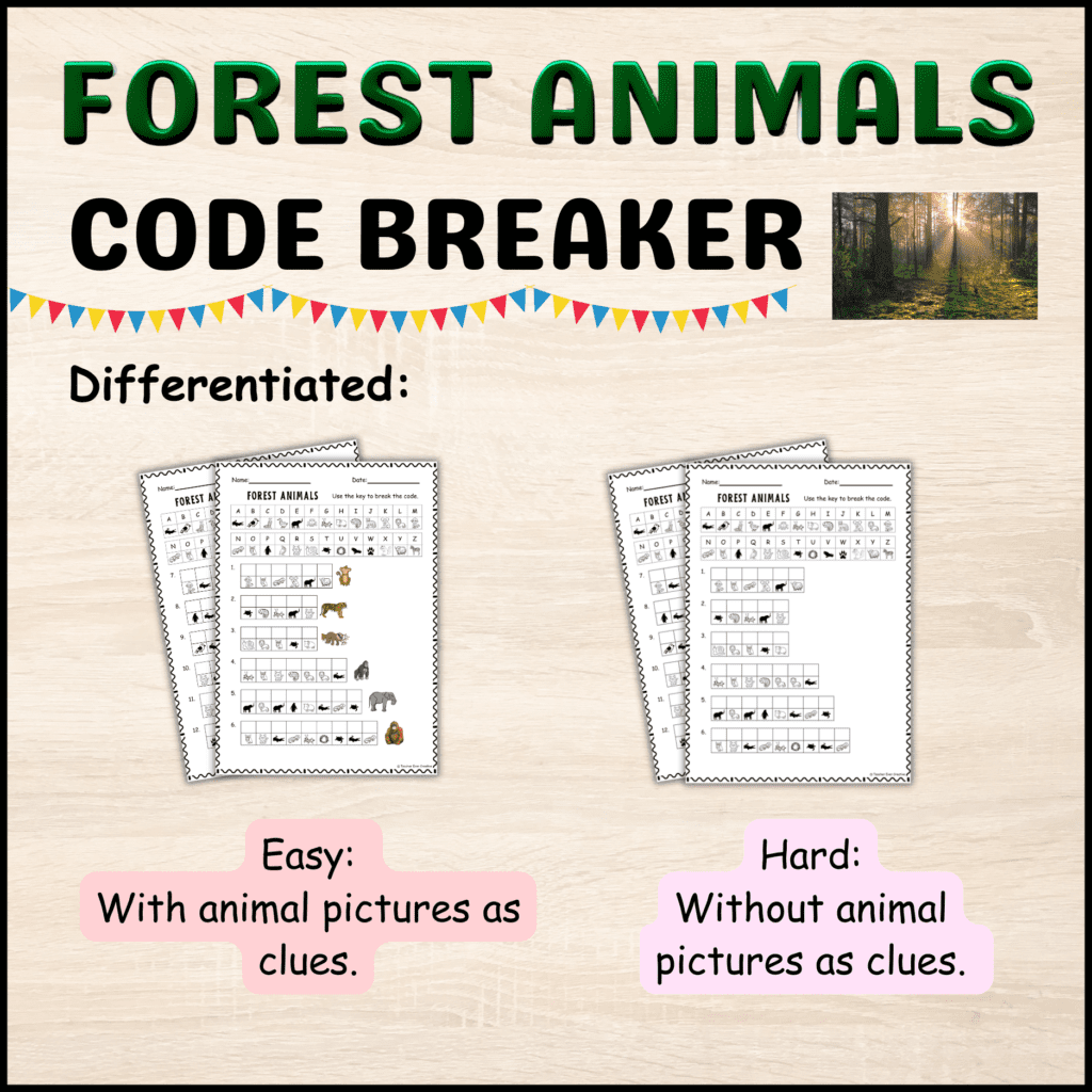 12 Forest Animals Exciting Cryptogram for Kids - teacherevercreative.com