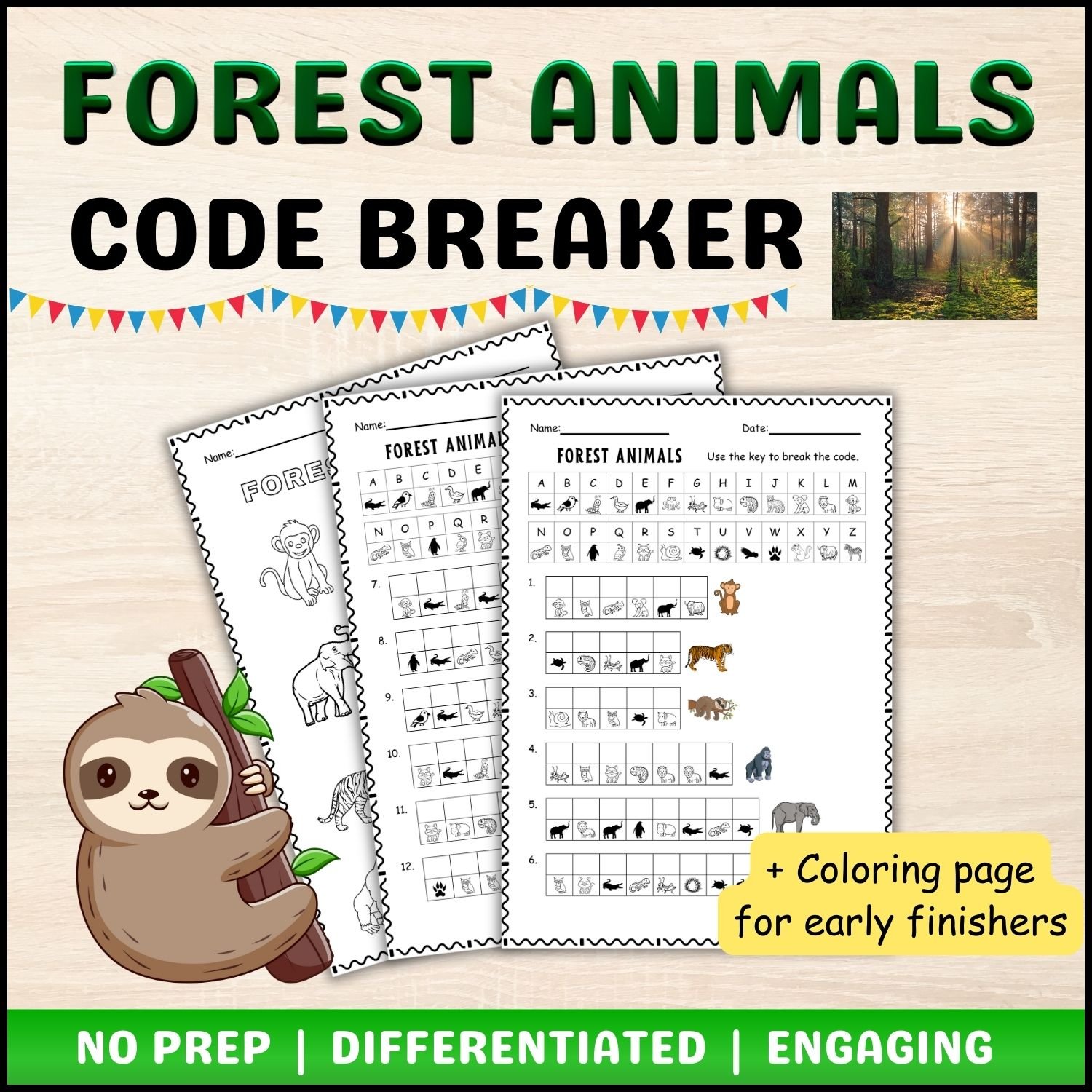 12 Forest Animals Exciting Cryptogram for Kids - teacherevercreative.com