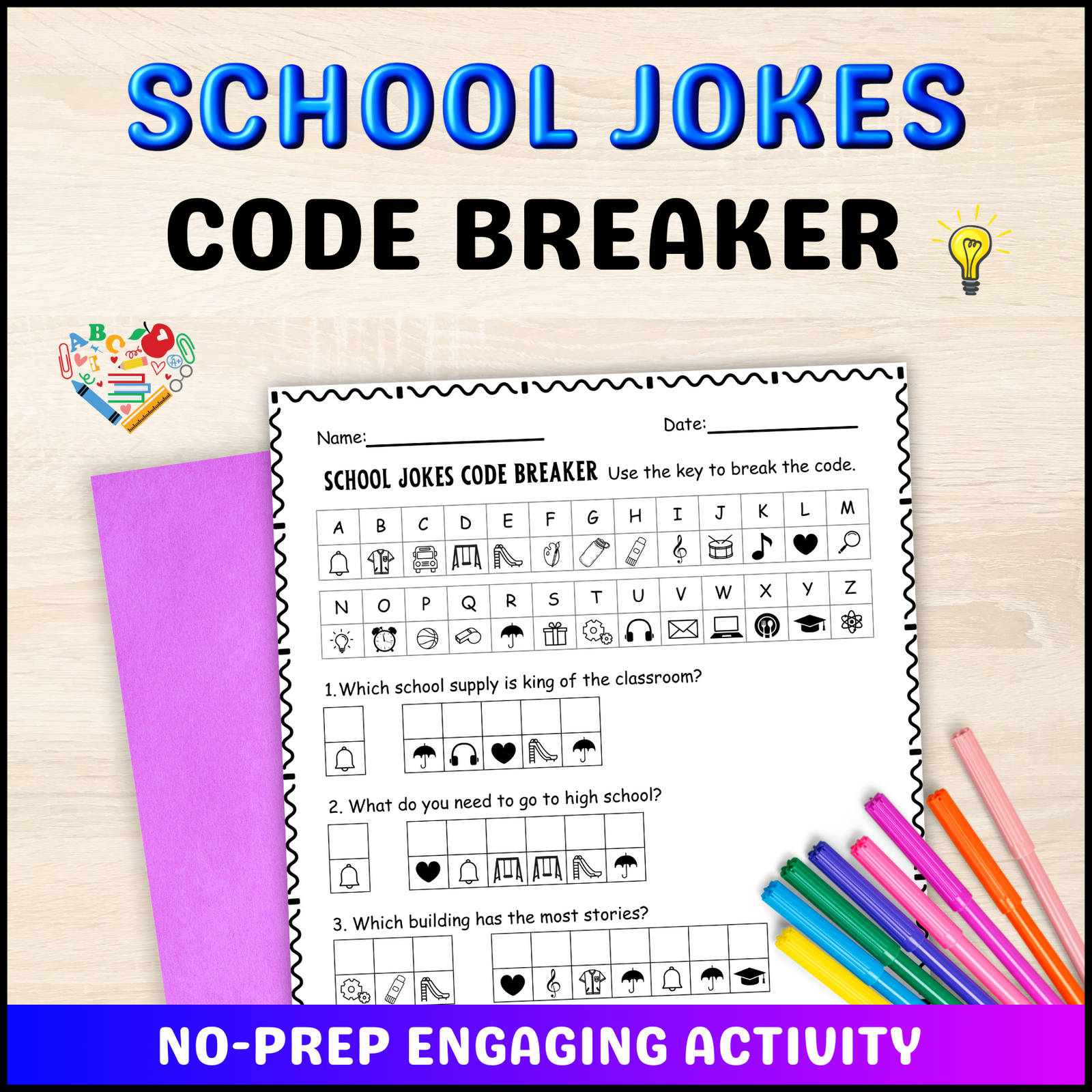 Free School Jokes Code Breaker Activity for Kids - teacherevercreative.com