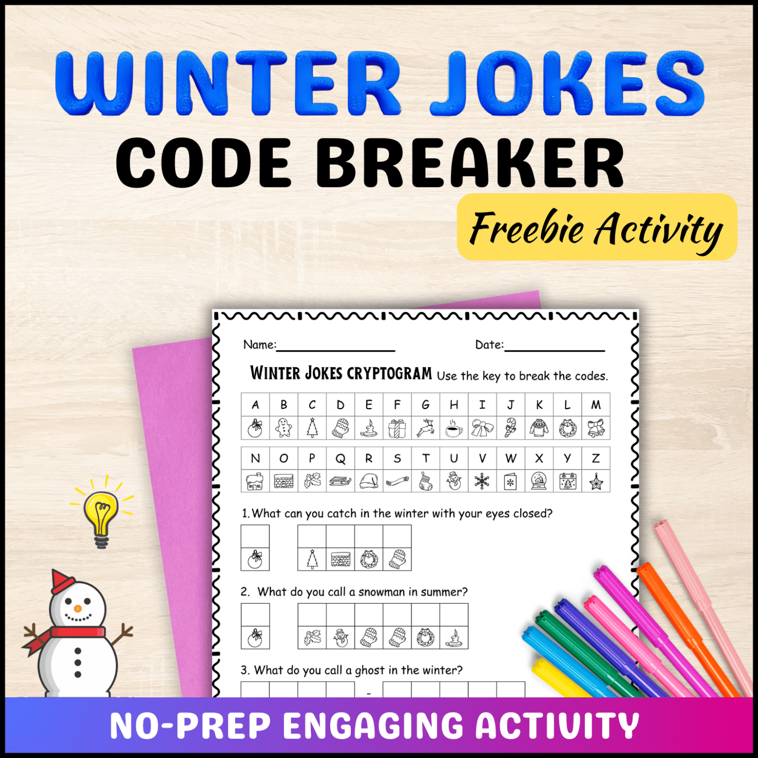 FREE Winter Jokes Cryptogram Code Breaker Worksheets for Kids ...