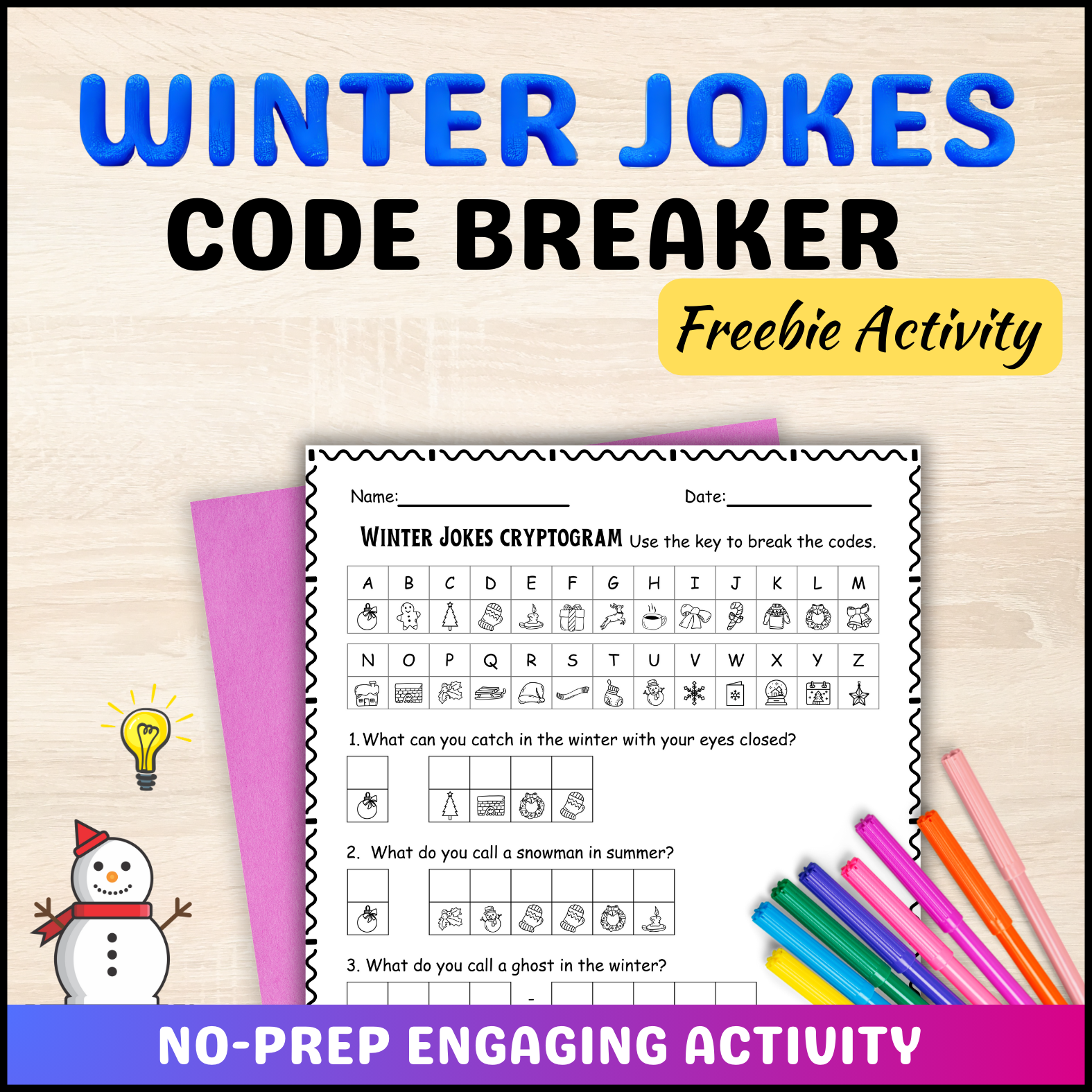 FREE Winter Jokes Cryptogram Code Breaker Worksheets for Kids ...