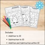 Winter Color By Number Addition and Subtraction within 10