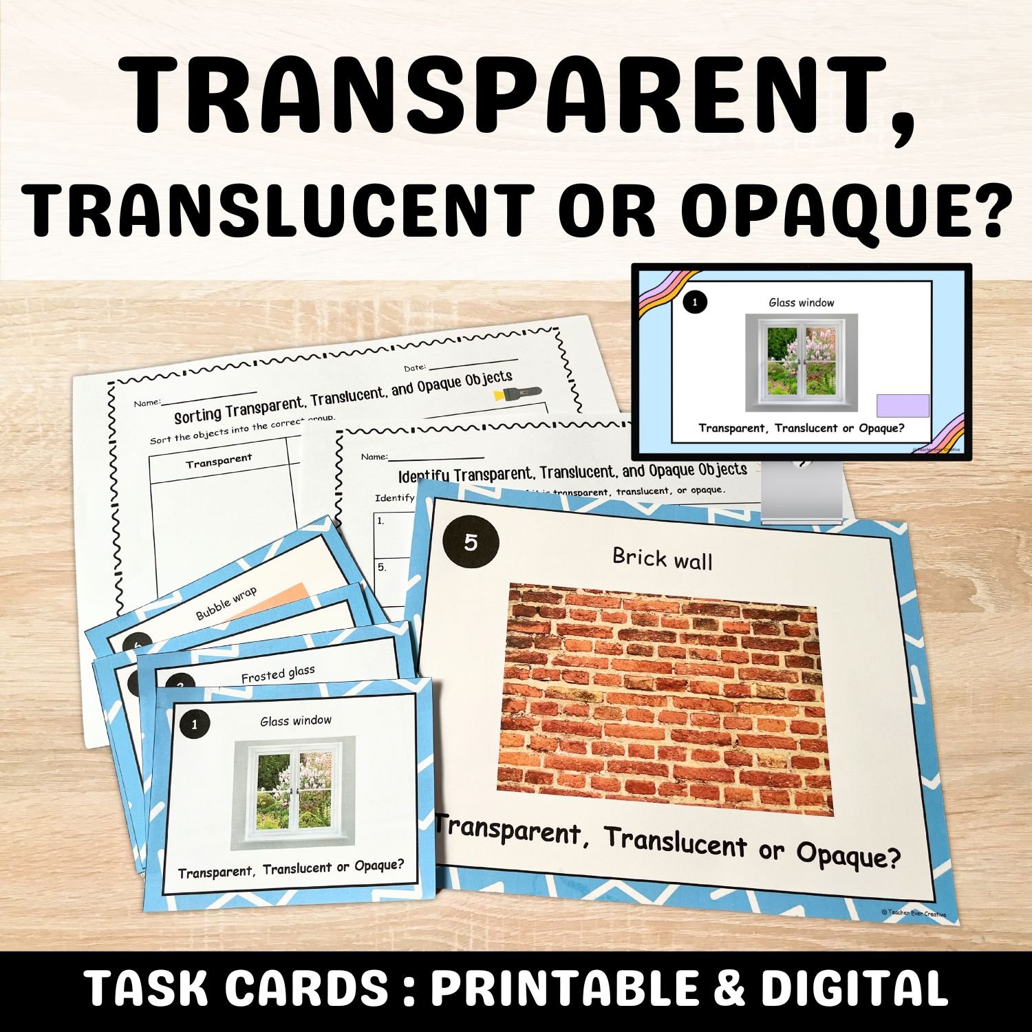 Task Cards Transparent, Translucent, Opaque for Elementary Kids ...