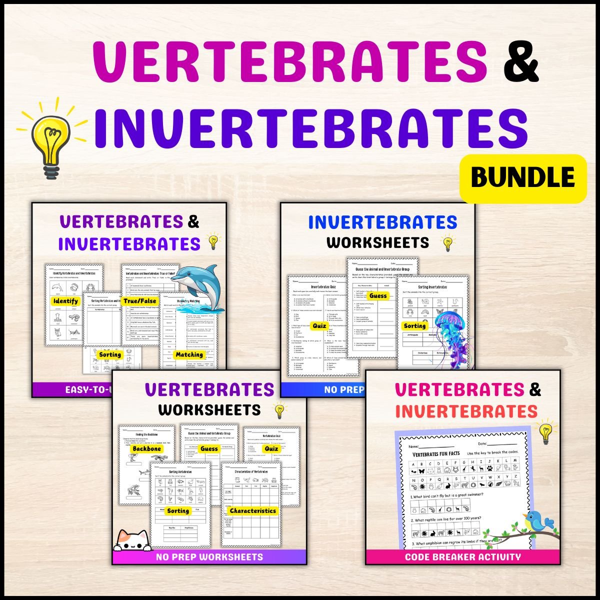 Vertebrates and Invertebrates Worksheets Easy To Use Grade 4, 5 ...