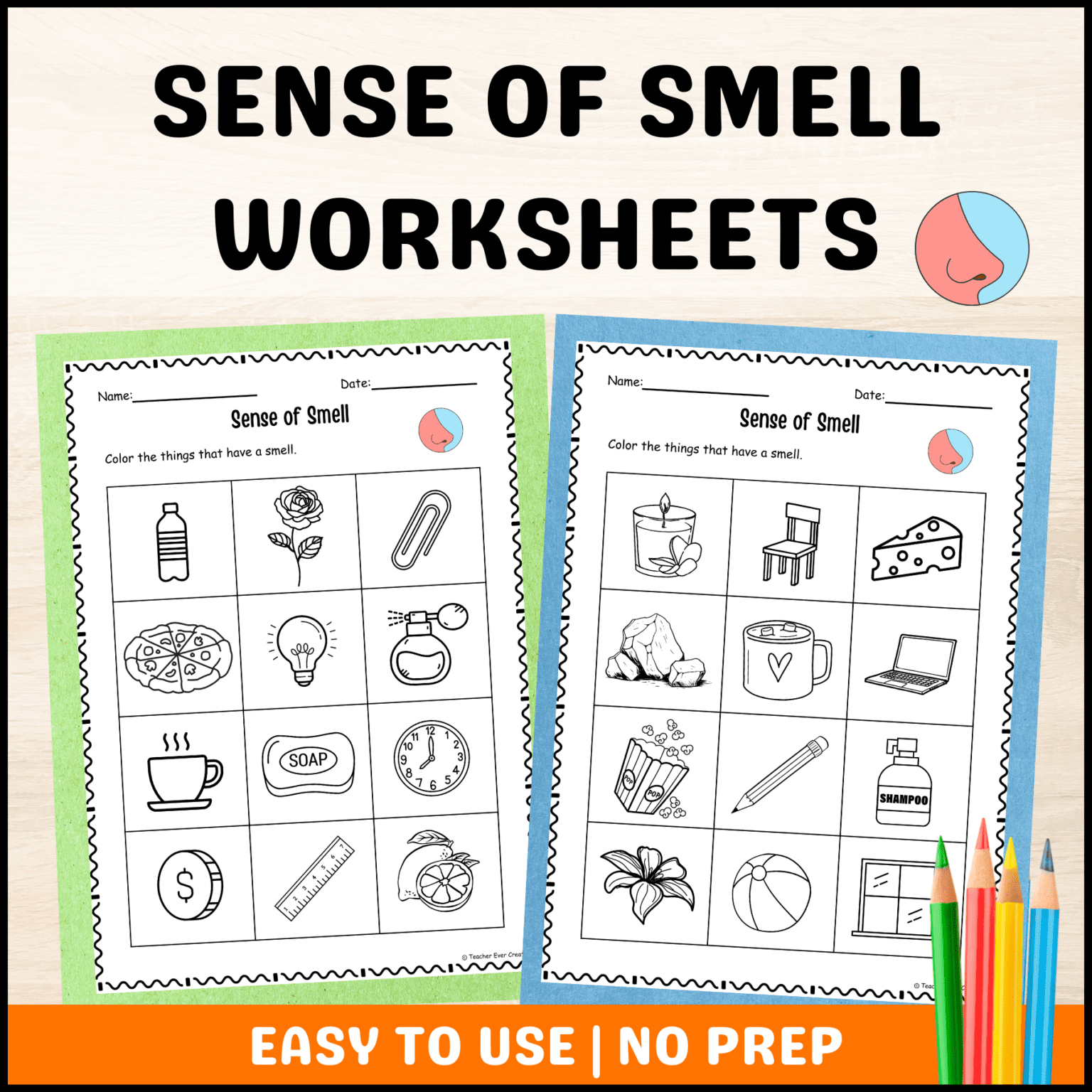 Sense of Smell Worksheets Coloring Activity Pre-K , Kindergarten, First ...