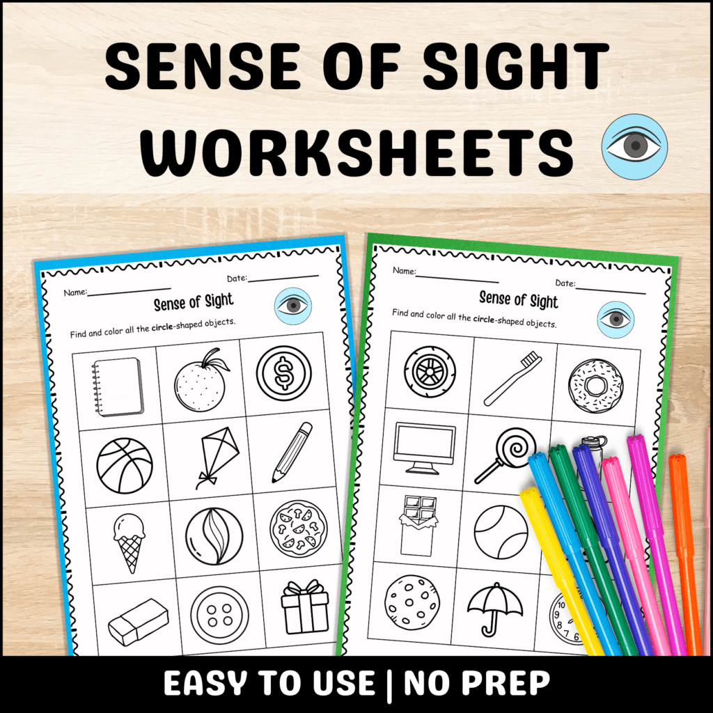 Sense of Sight Activity Worksheets for Pre-K , Kindergarten, First ...